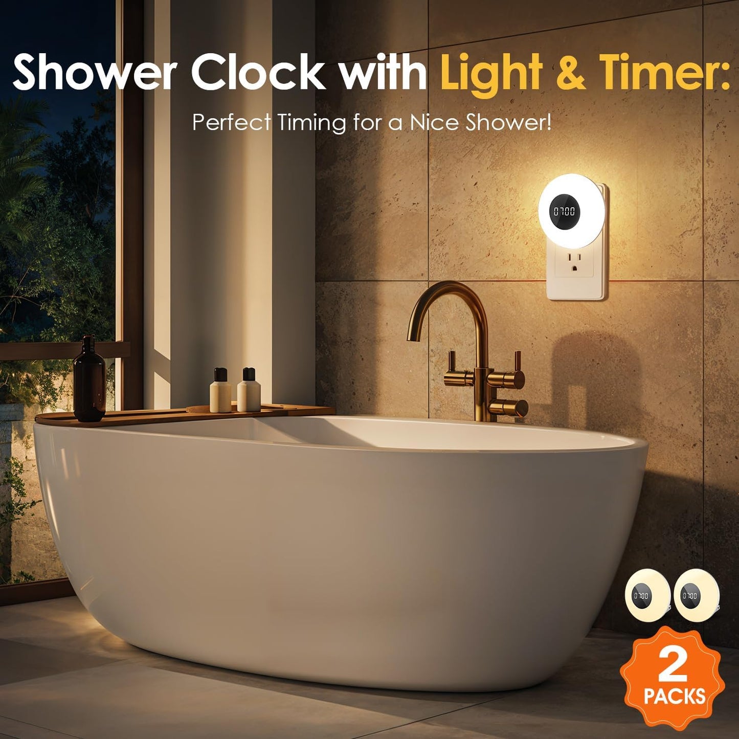 Bathroom Clock — 10-Level Dimming + 3-Color Night Light + Remote Contr ...